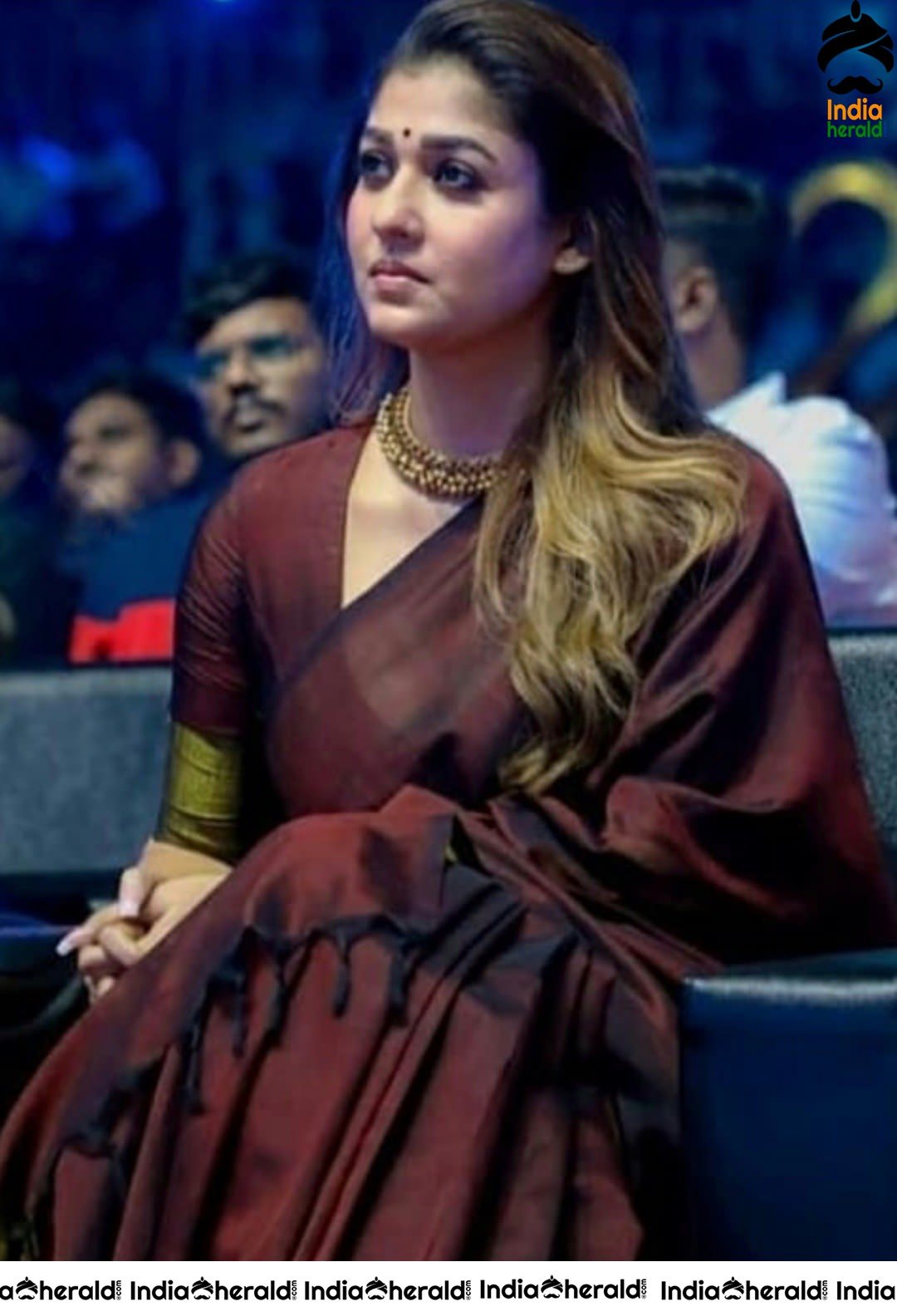 Cute Nayanthara Expressions in Brown Saree
