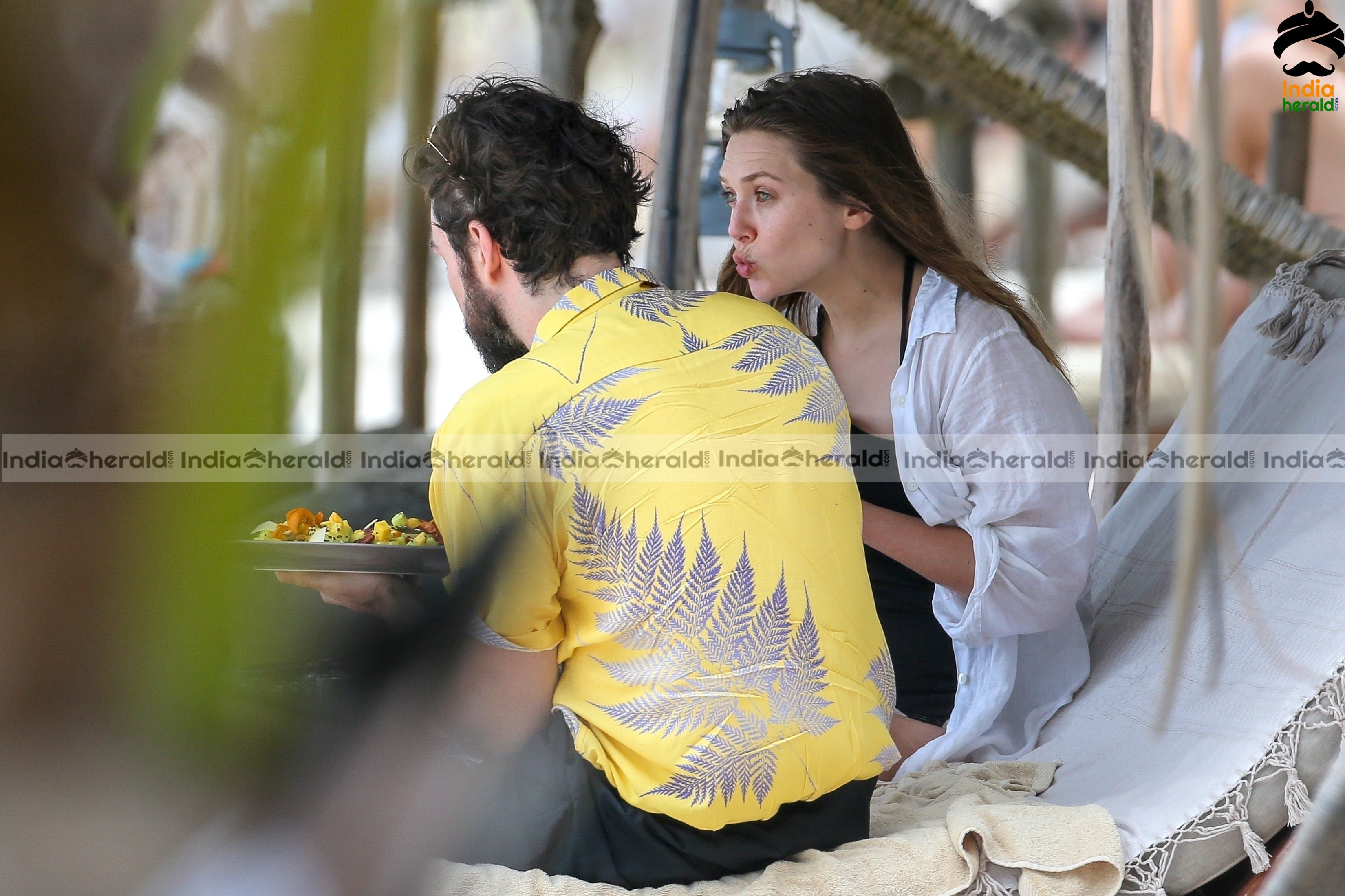 Elizabeth Olsen with her Boyfriend at a Beach in Mexico Set