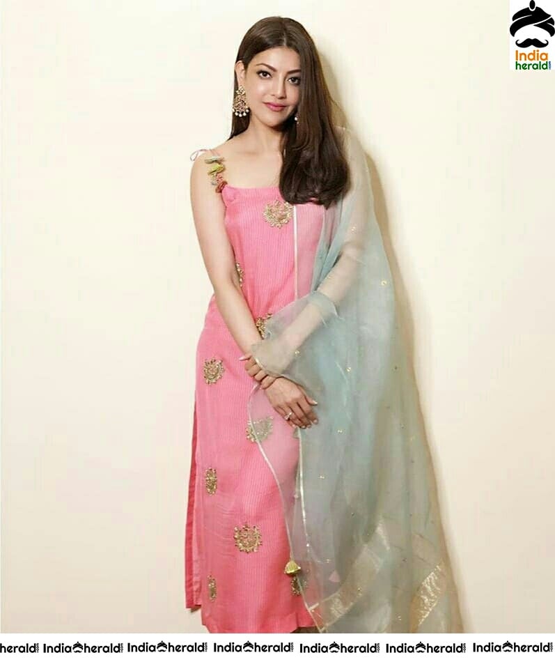 Kajal Aggarwal Hot Stills In Sleeveless Pink Chudi