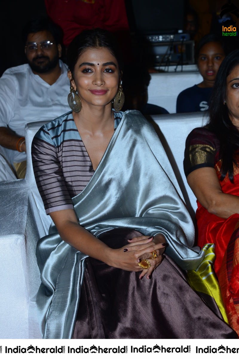Pooja Hegde Cute in Saree at AV Success Celebrations Set 2