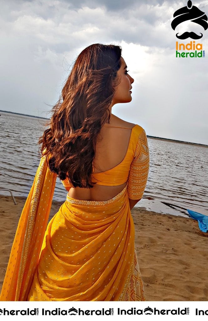 Raashi Khanna Showing Her Hot Curves In Yellow Half Saree