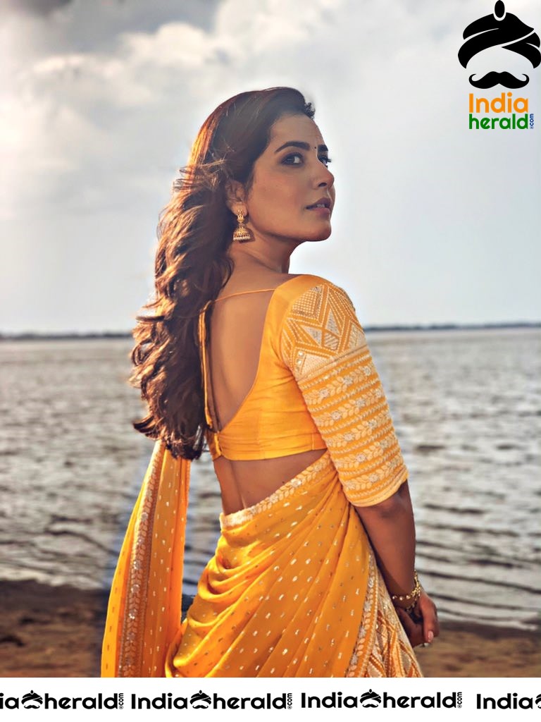 Raashi Khanna Showing Her Hot Curves In Yellow Half Saree