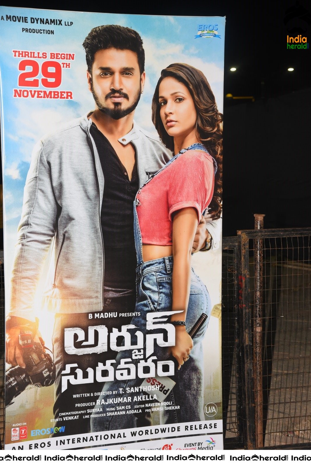 The Grand Stage and Banners for Arjun Suravaram Pre Release