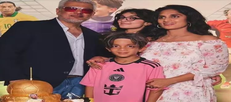 Ajith celebrated his son s birthday by cutting a football c