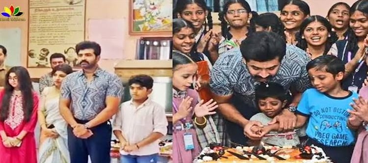 Arun Vijay cut cake with underprivileged children..