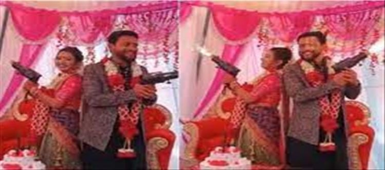 Bride face burnt by firecracker gun
