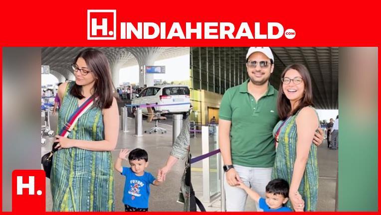 Kajal Aggarwal’s son Neil says ‘hi’ to paps at Mumbai airpo