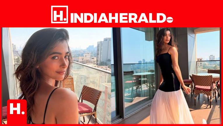 Pooja Hegde Casually Serving In A Black & White Dress - It