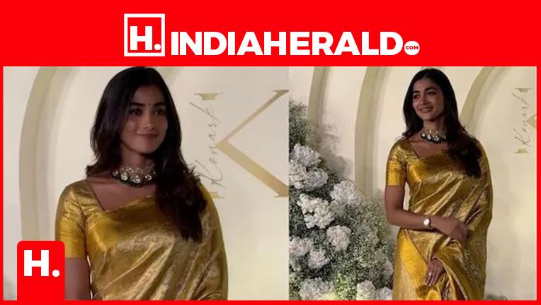 Pooja Hegde exudes sheer elegance in a beautiful golden sar