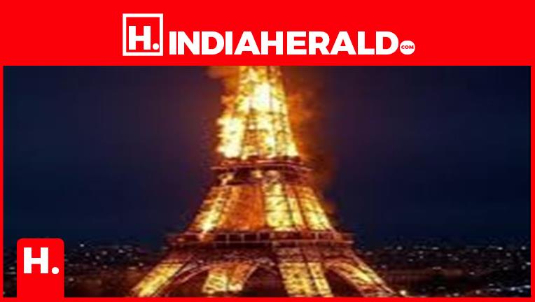 The Eiffel Tower catches fire..