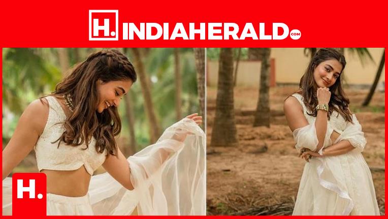 Pooja Hegde Ivory Embroidered Silk Lehenga Costs Rs.