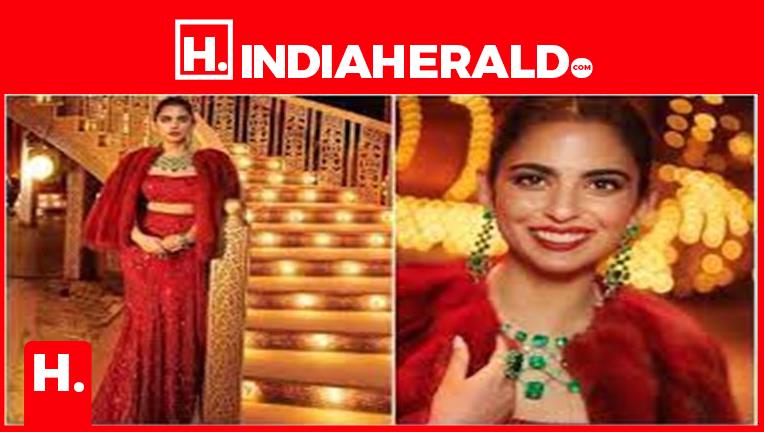 Isha Ambani s stunning crimson Manish Malhotra look