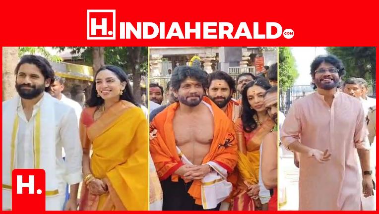 Naga Chaitanya with Shobitha visits Srisailam Temple