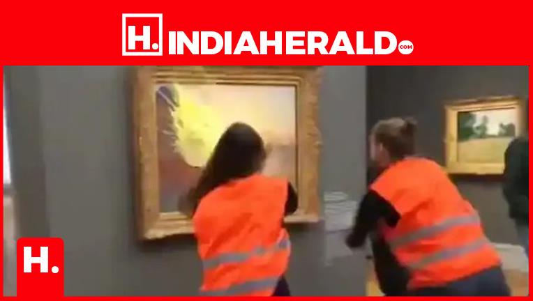 Climate activists throw mashed potatoes at Monet painting